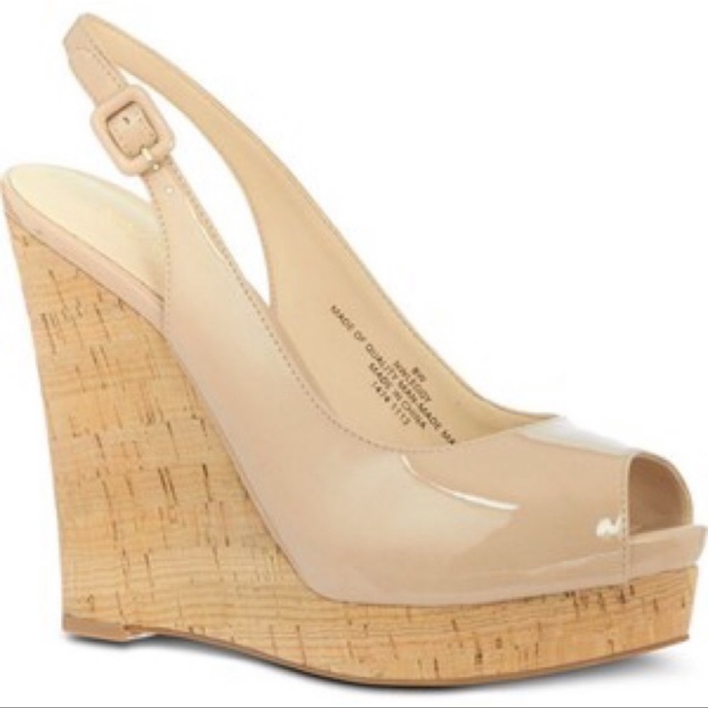 Nine West Nude Patent Leather Wedges Gem